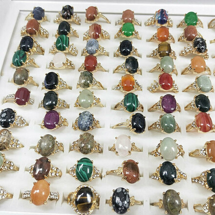 50PCS Mixed Colorful Natural stone Rings - Simplelots Bulk Wholesale ...