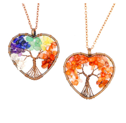 30 Pcs Colorful Natural Stone Tree of Life Necklaces - Simplelots Bulk ...