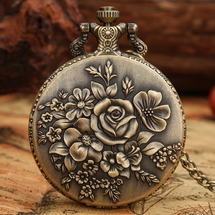 20 pcs Elegant Bronze Bloom Rose Flower Petal Pocket Watch - Simplelots ...