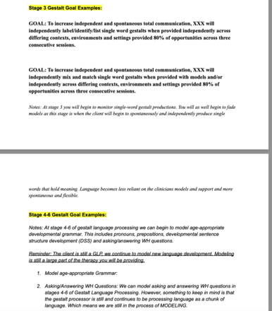 Gestalt Language Processing Goal Examples at each Stage and Ratio - SLP2SLP