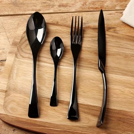 French Stainless Steel Black Gold Series Cutlery Set - Set of 5 ...