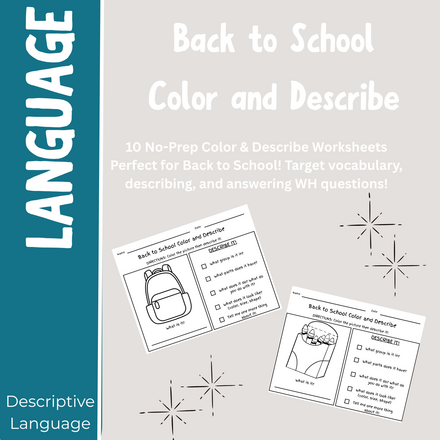 Back to School Color & Describe Activity - SLP2SLP